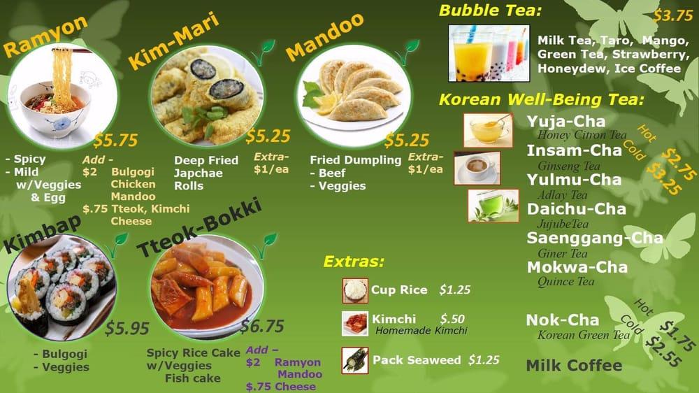 Menu at Sarang restaurant, Louisville