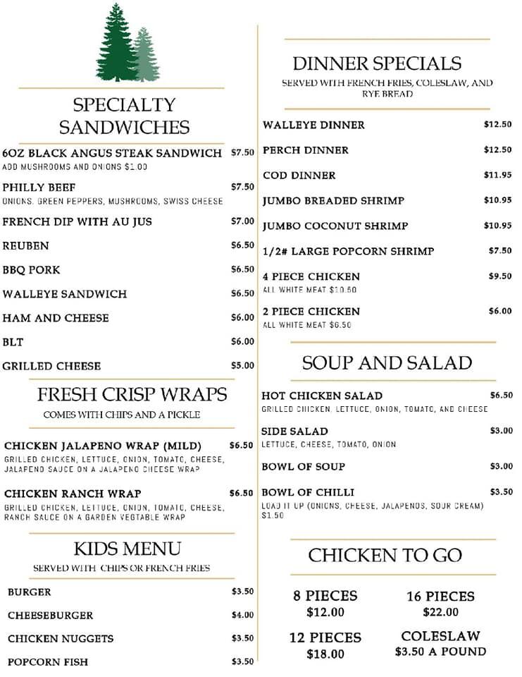 Menu at Twin Pines Bar & Grill, Rhinelander