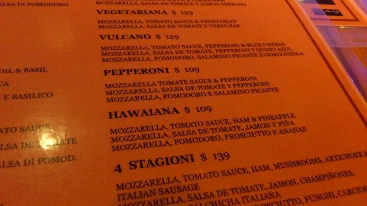 Menu at Angelo pizzeria, Isla Mujeres