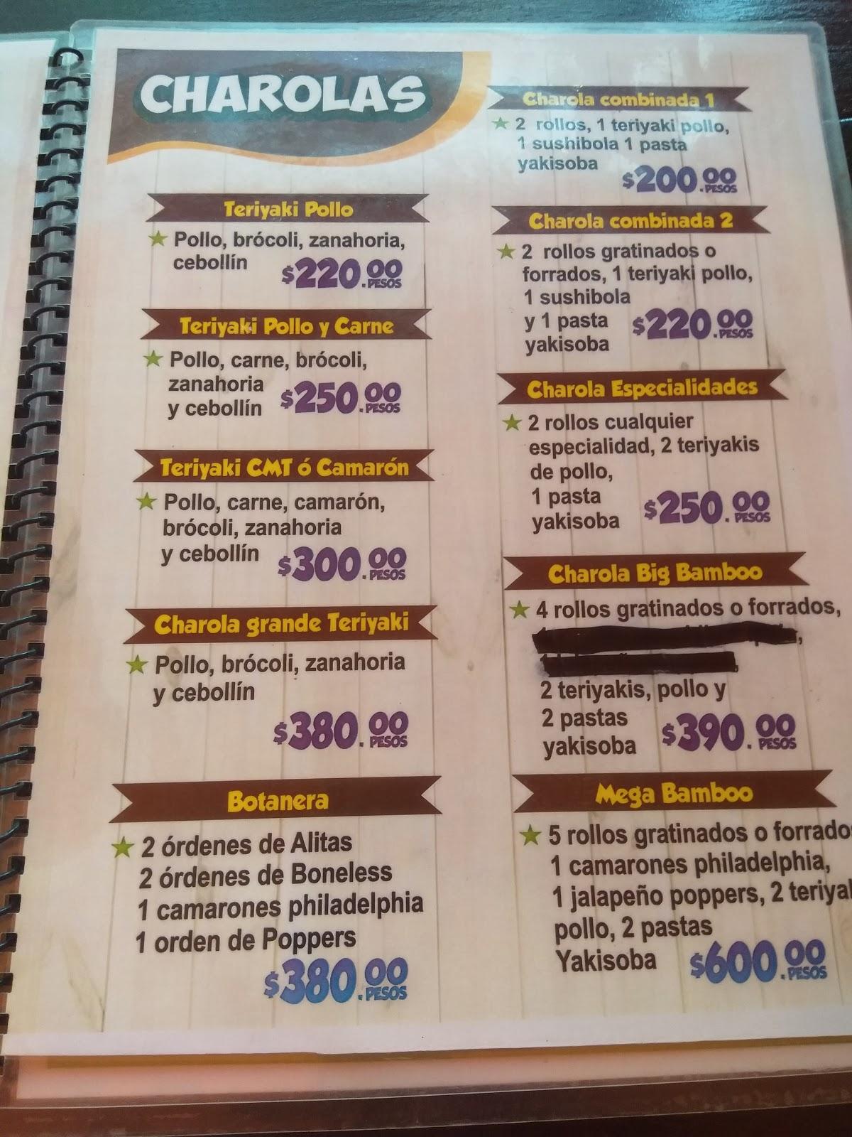 Carta del restaurante Bambú sushi, Mexicali, Calz. Castellón 2065