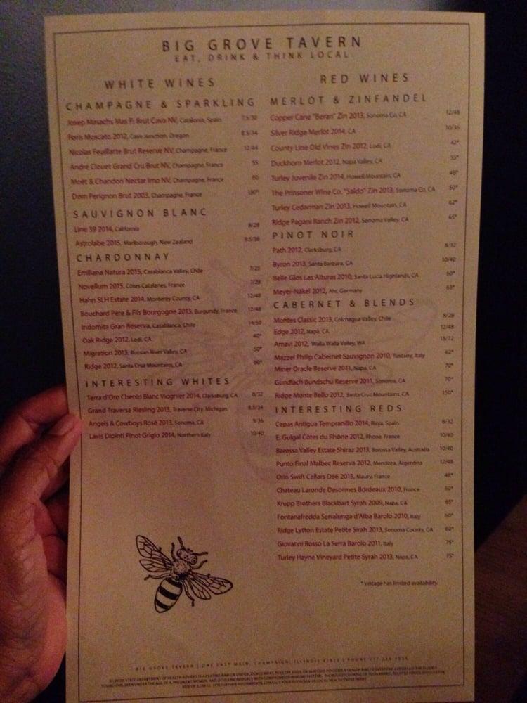 Menu at Big Grove Tavern pub & bar, Champaign