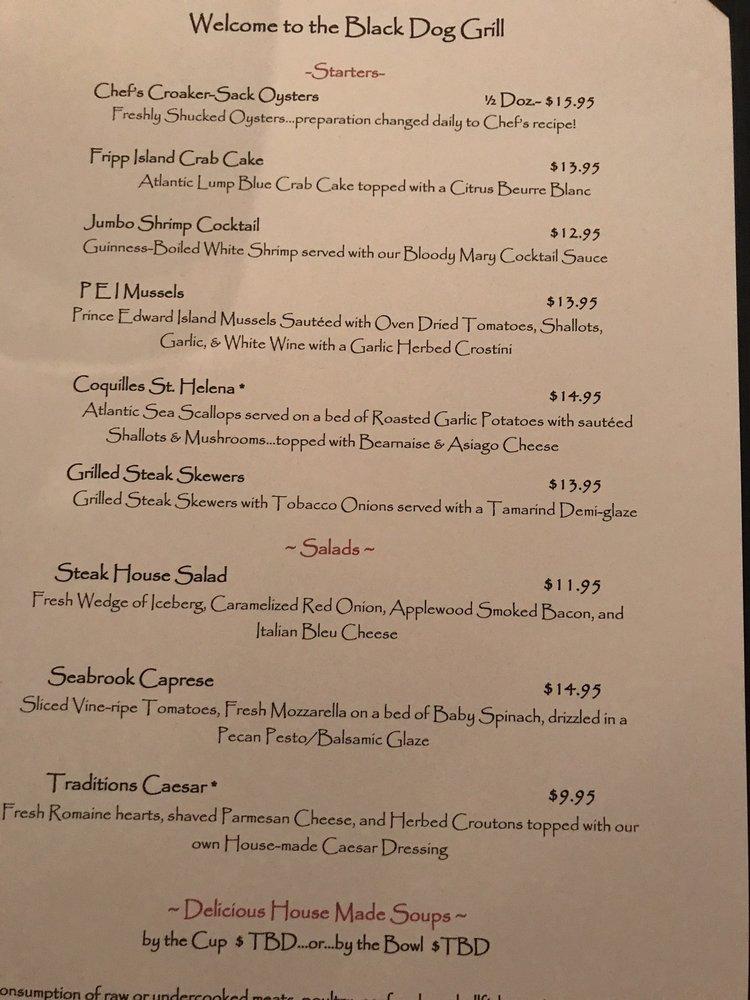 Menu at Black Dog Grill steakhouse, Port Royal