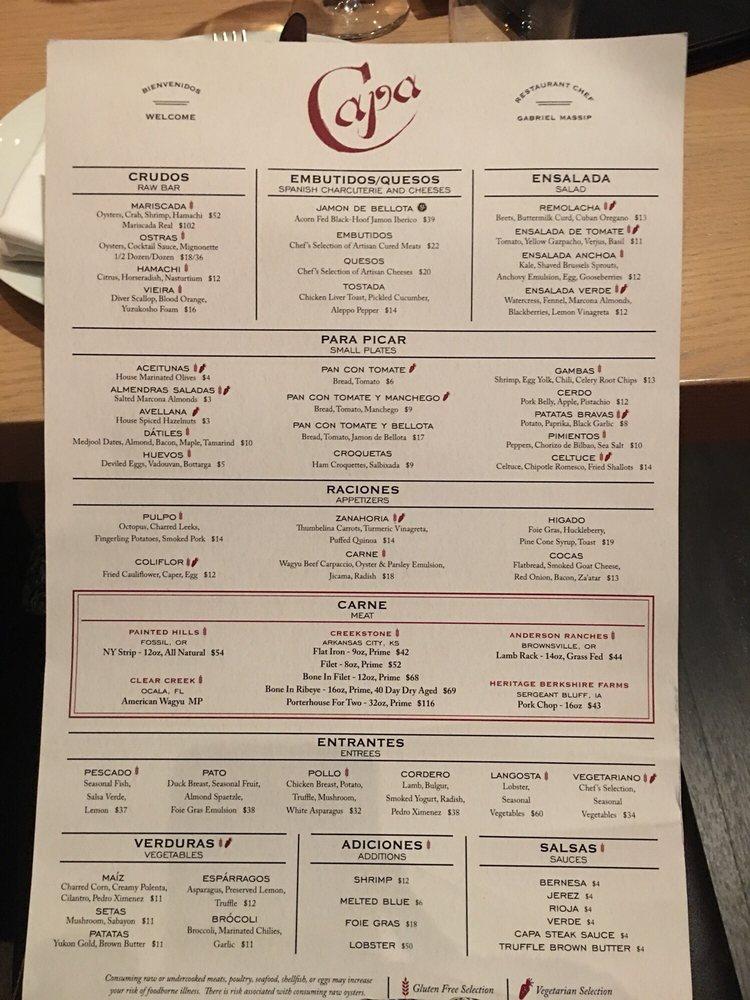 Menu at Capa steakhouse, Orlando, Dream Tree Blvd