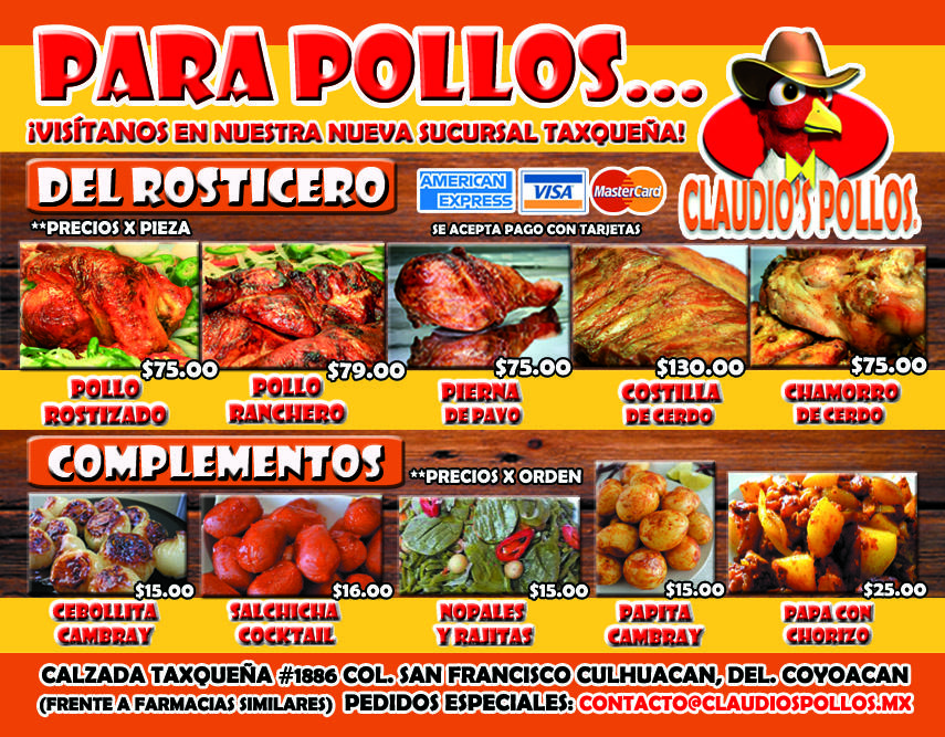 Menu at Claudio´s Pollos Sucursal Taxqueña restaurant, Mexico City