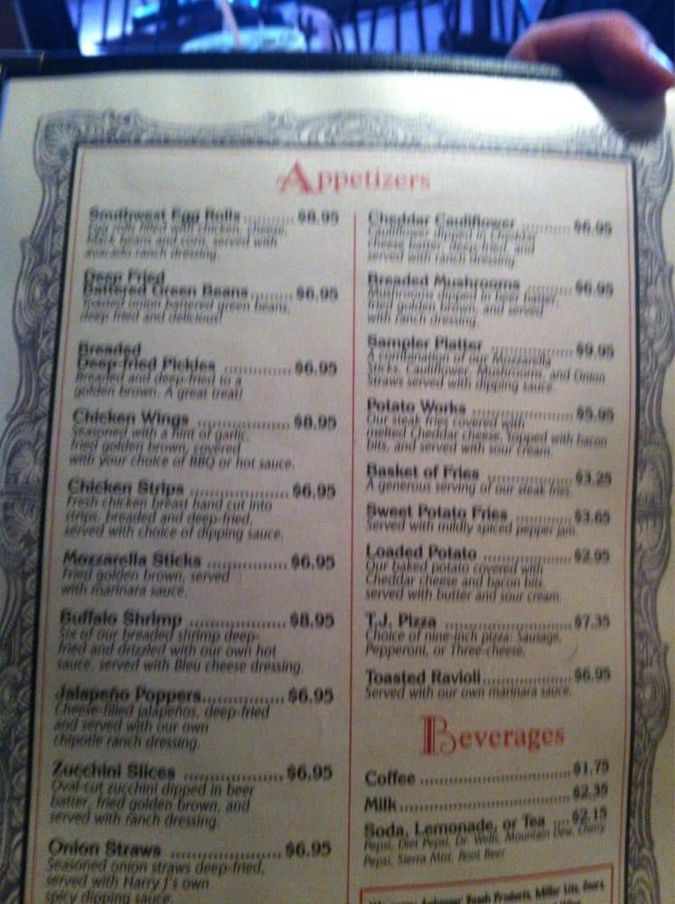 Menu at Harry J's Steakhouse, Moscow Mills