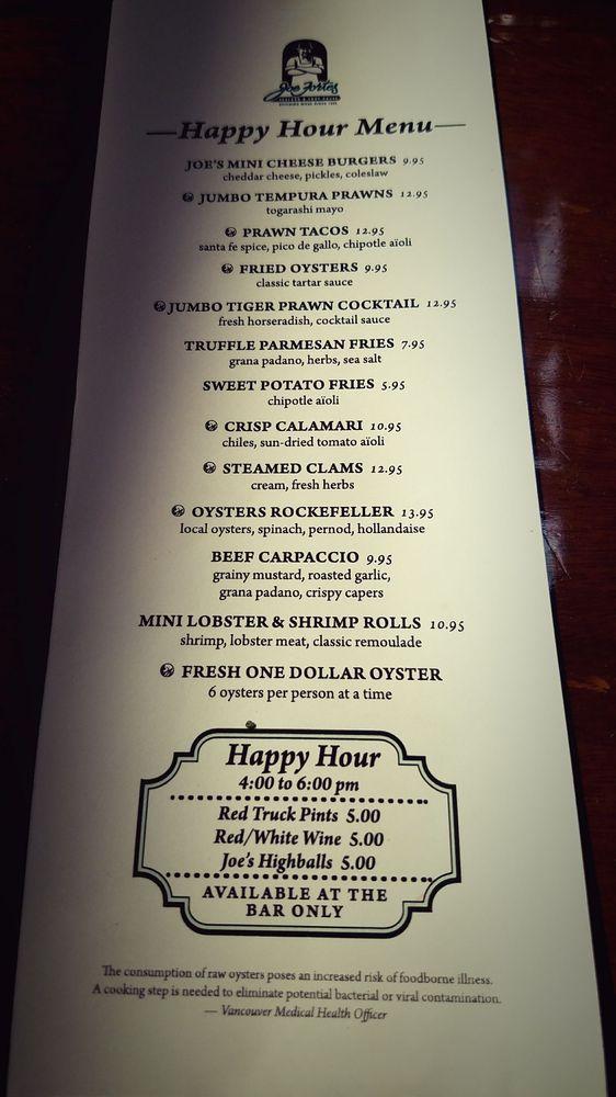 Menu at Joe Fortes Seafood & Chop House steakhouse, Vancouver, 777 ...