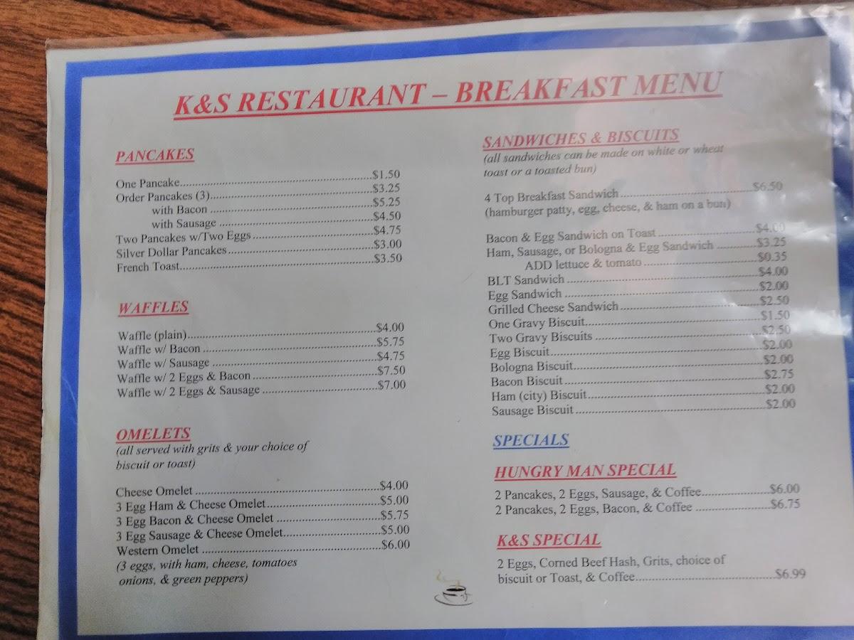 Menu at K & S Restaurant, Greenville