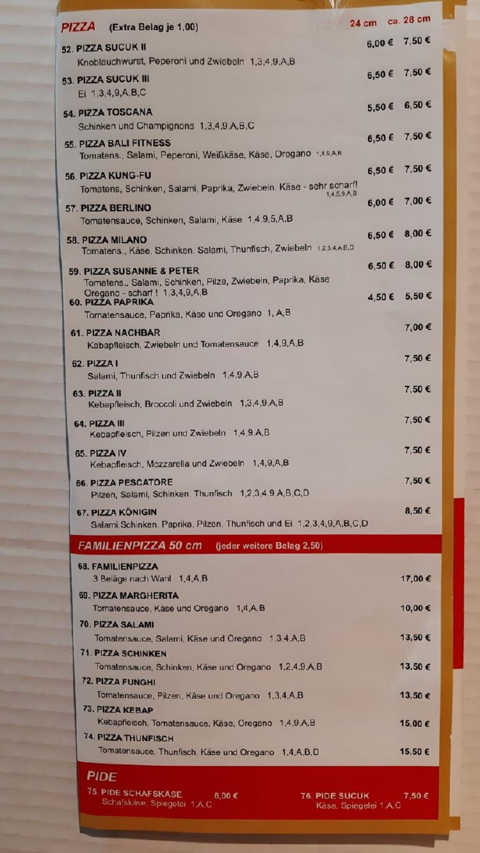 Menu at Kalan Döner restaurant, Recke