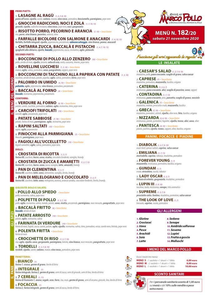 Menu da Marco Pollo ristorante, Lucca