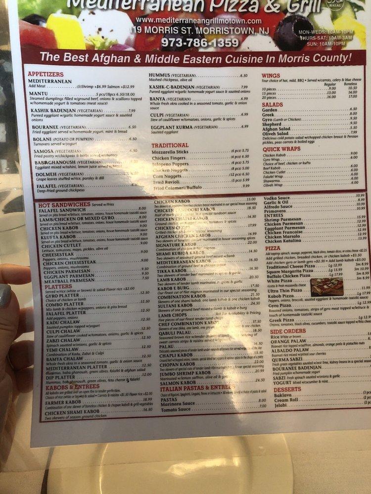 Menu at Mediterranean Grill and Pizza restaurant, Morristown