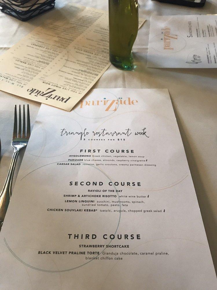 Menu at Parizade restaurant, Durham