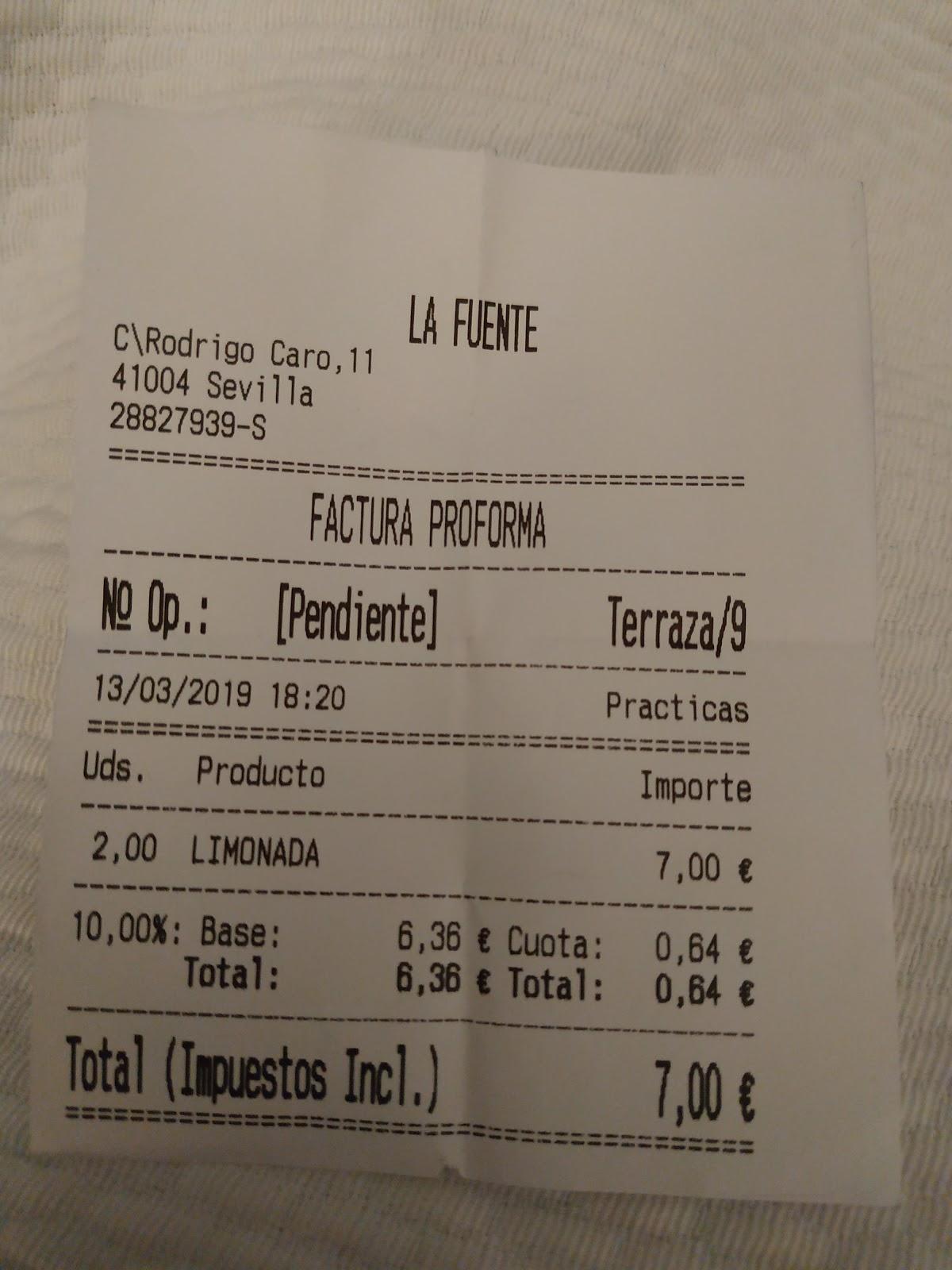Menu at Patio Banderas restaurant, Seville