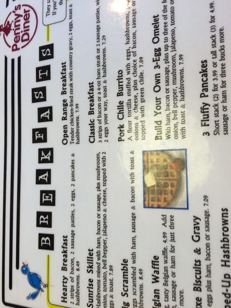 Menu at Penny's Diner restaurant, Santa Teresa