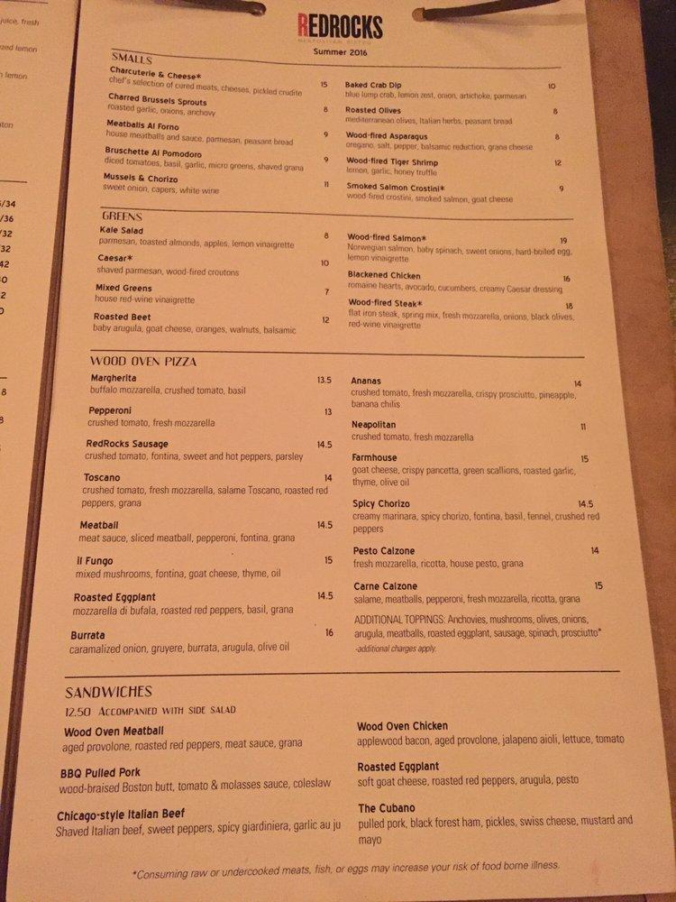 Menu at RedRocks Old Town pizzeria, Alexandria