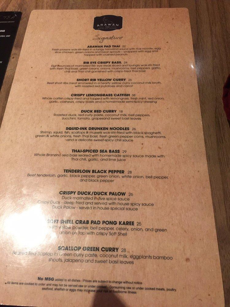 Menu at Arawan Thai Bistro and Dessert desserts, Las Vegas