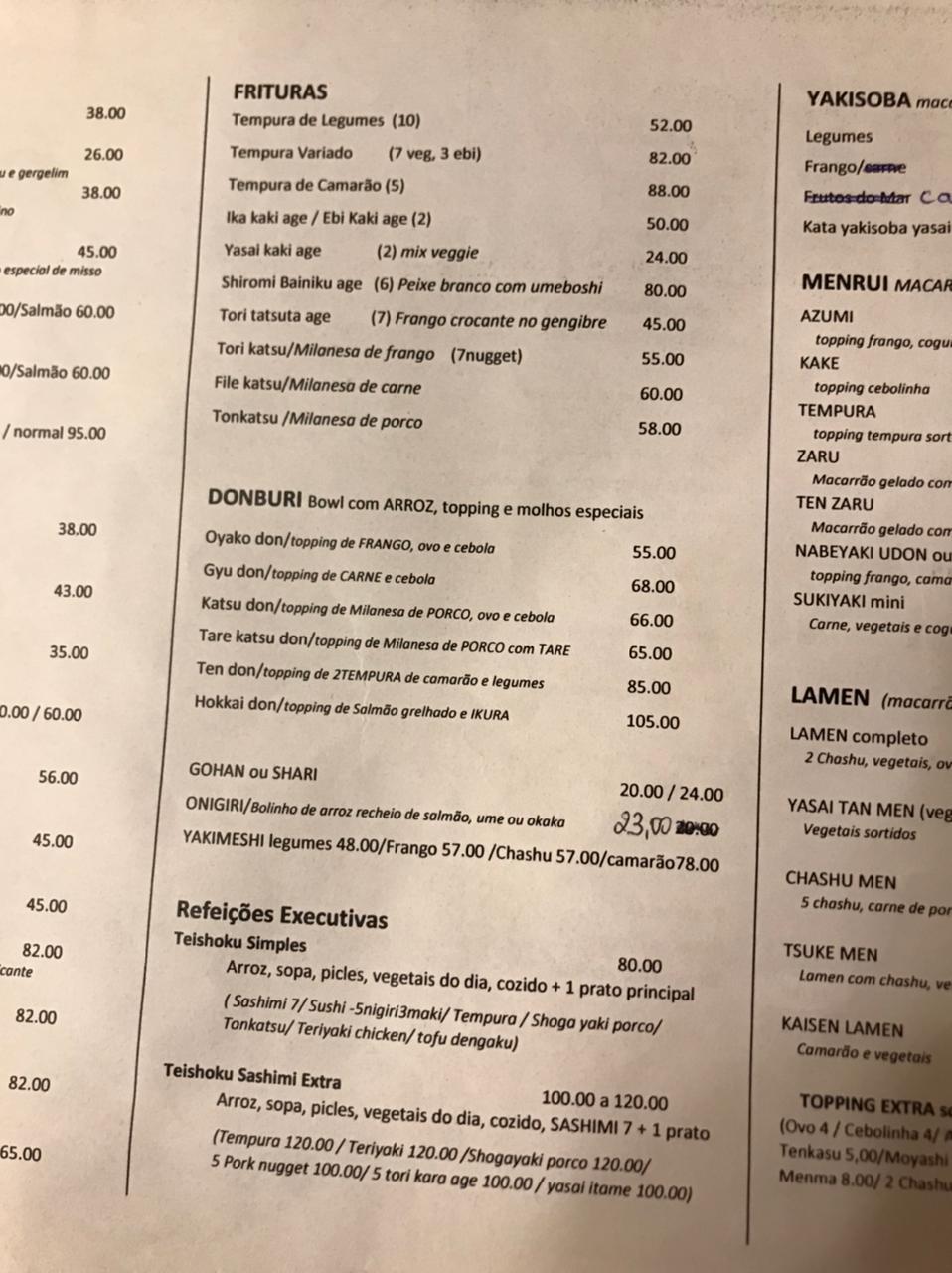 Menu em Azumi restaurante, Rio de Janeiro