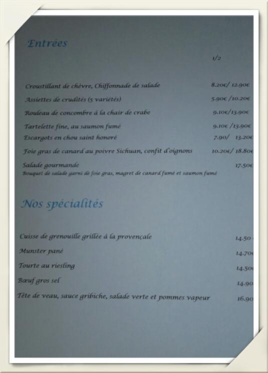 Menu au Le Wiener Wald restaurant, Bootzheim