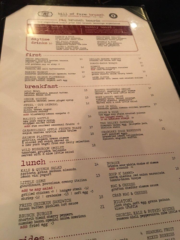 Menu at Parker & Quinn pub & bar, West New York