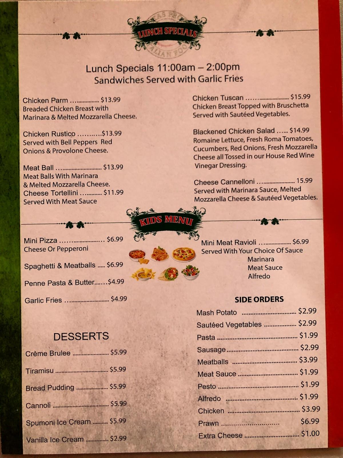 Menu at Pastas Pronto pub & bar, Modesto, Coffee Rd
