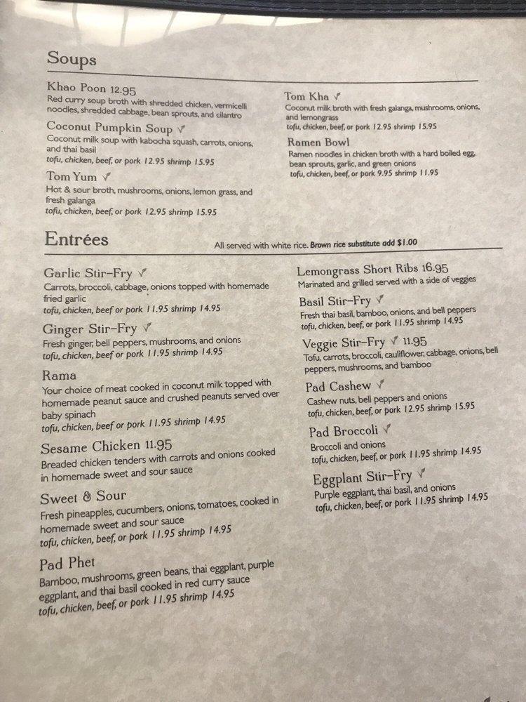 Menu at Sabaidee restaurant, Bremerton