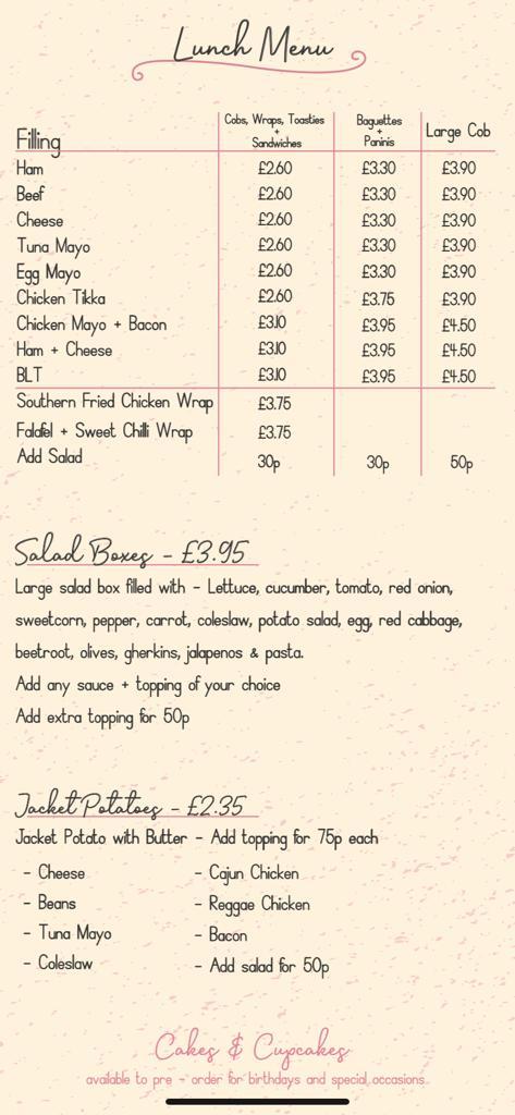 Menu at The Buttery cafe, Derby