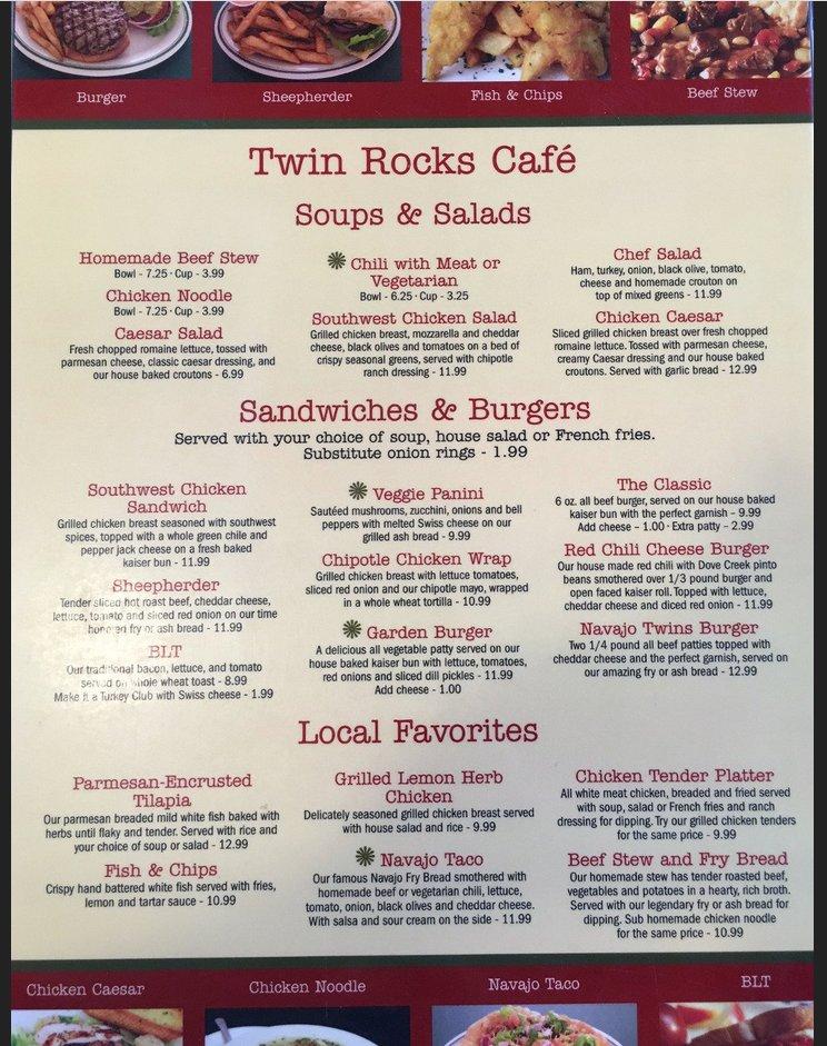 Menu at Twin Rocks Café cafe, Bluff