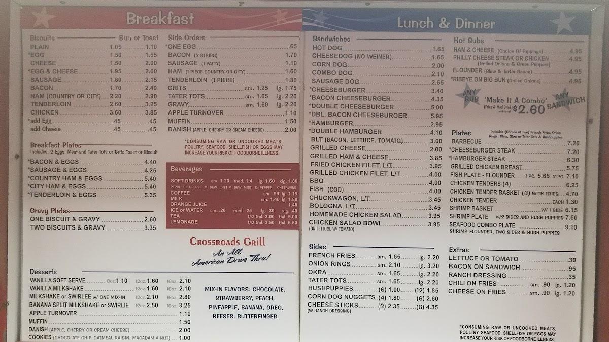 Menu at Crossroads Grill fast food, Siler City, 324 E 11th St