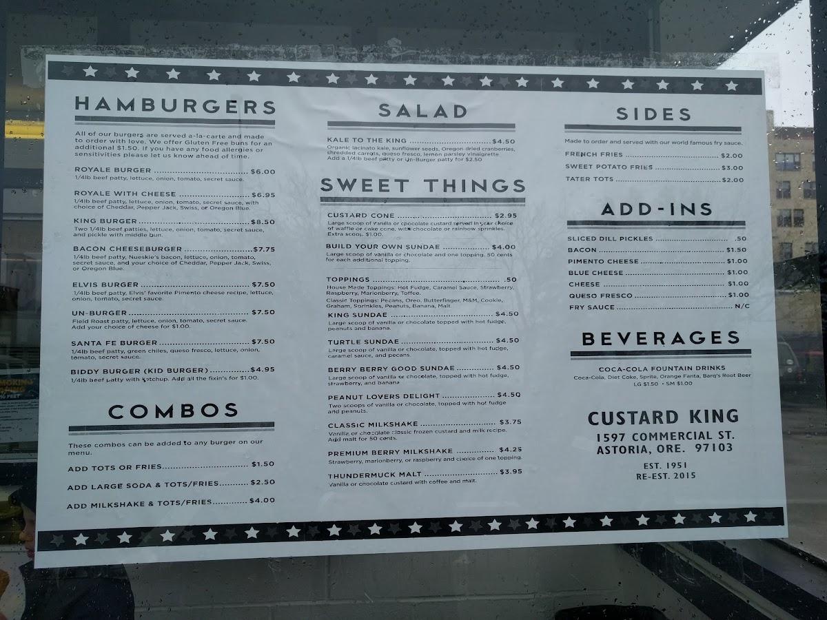 Menu at Custard King fast food, Astoria
