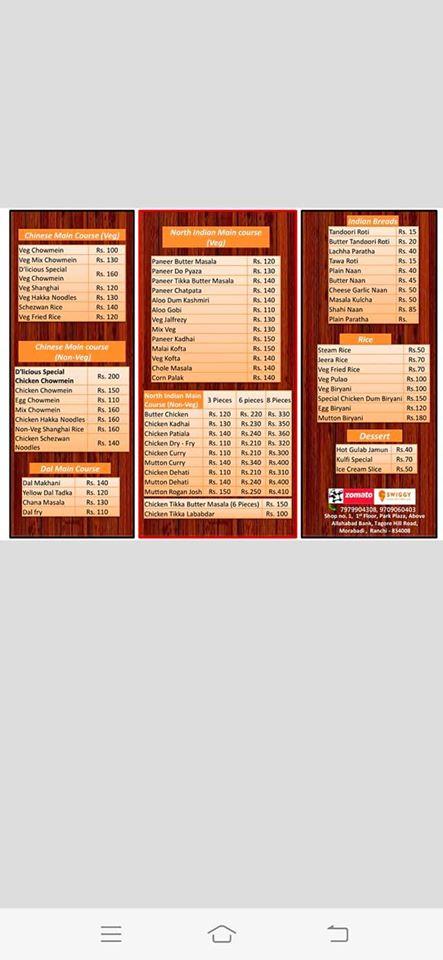 Menu at D'Licious Multicuisine Restaurant, Ranchi