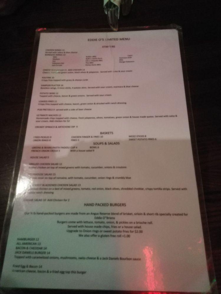 Menu at Eddie O'Briens Grille and Bar, Geneva