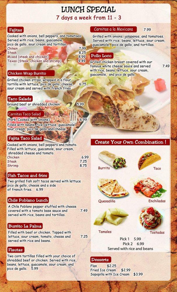 Menu at La Palma Restaurant, Hartford City