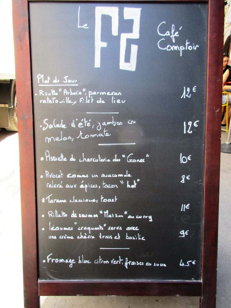 Menu at LE F2 Restaurant Bar, Lyon