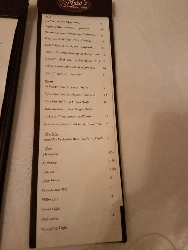Menu at Mara's Continental Cuisine steakhouse, South Amboy, NJ-35