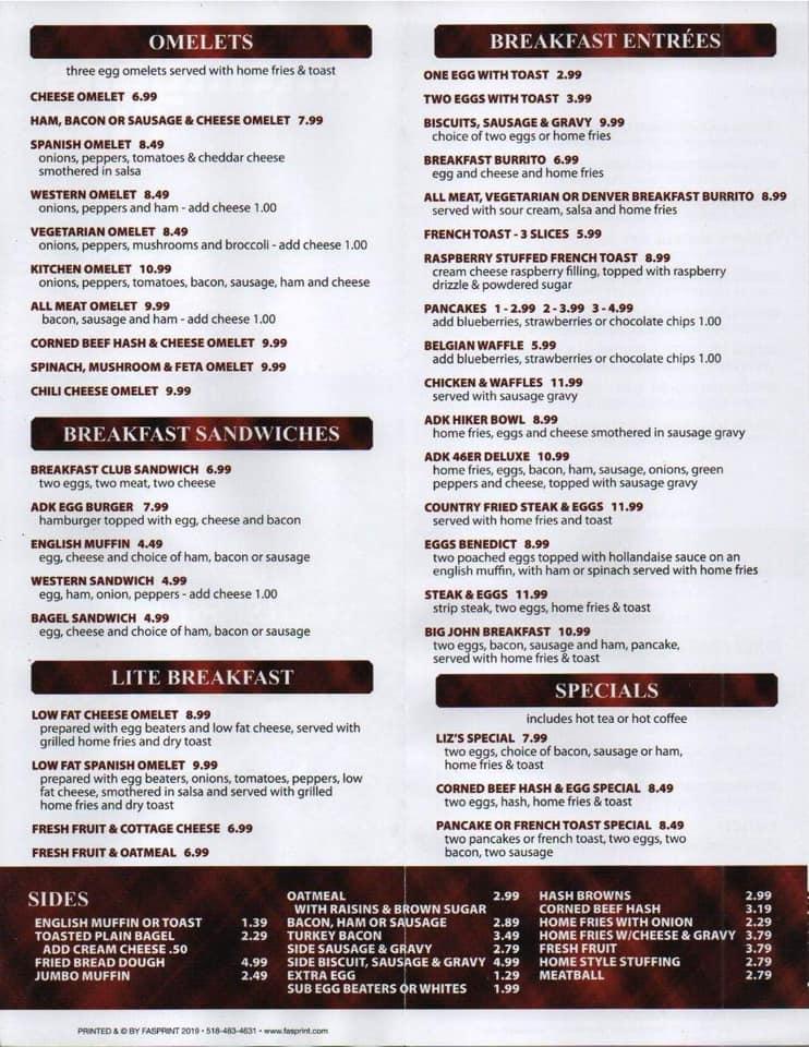 Menu at Michigans Plus restaurant, Plattsburgh