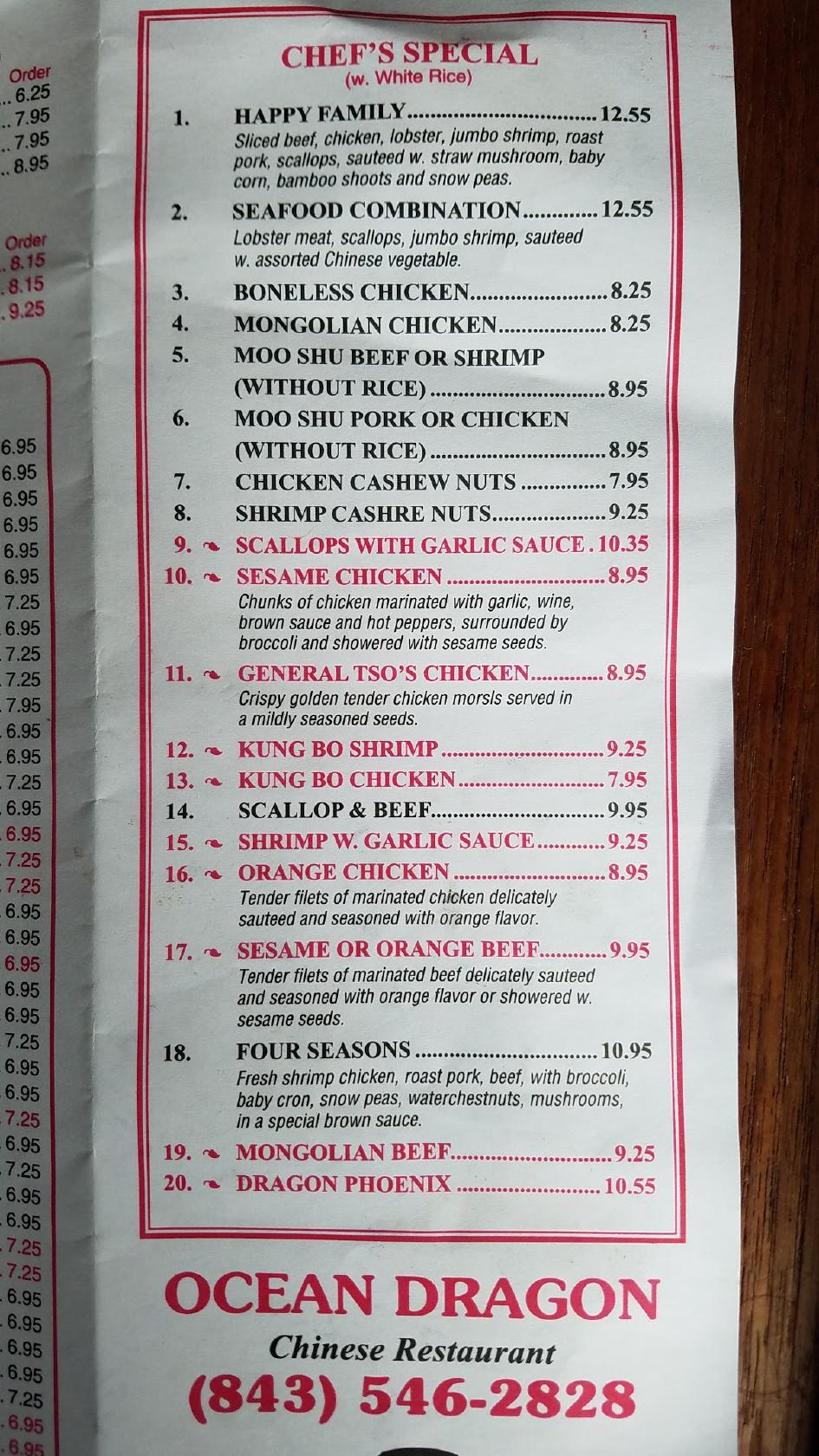 Menu at Ocean Dragon Chinese Restaurant, Georgetown