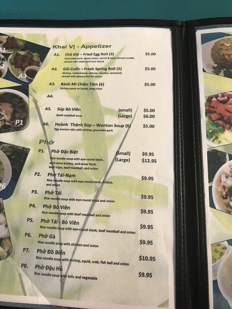 Menu at Pho Nguyen Vietnamese Noodle restaurant, Valparaiso
