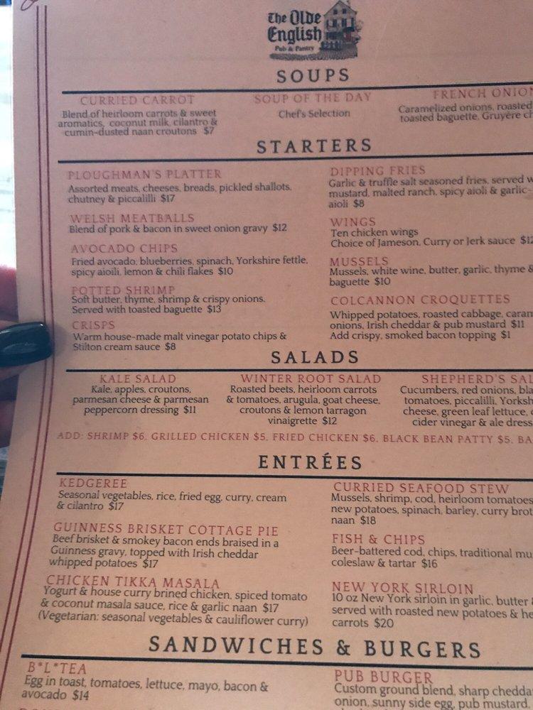 Menu at The Olde English Pub and Pantry, Albany