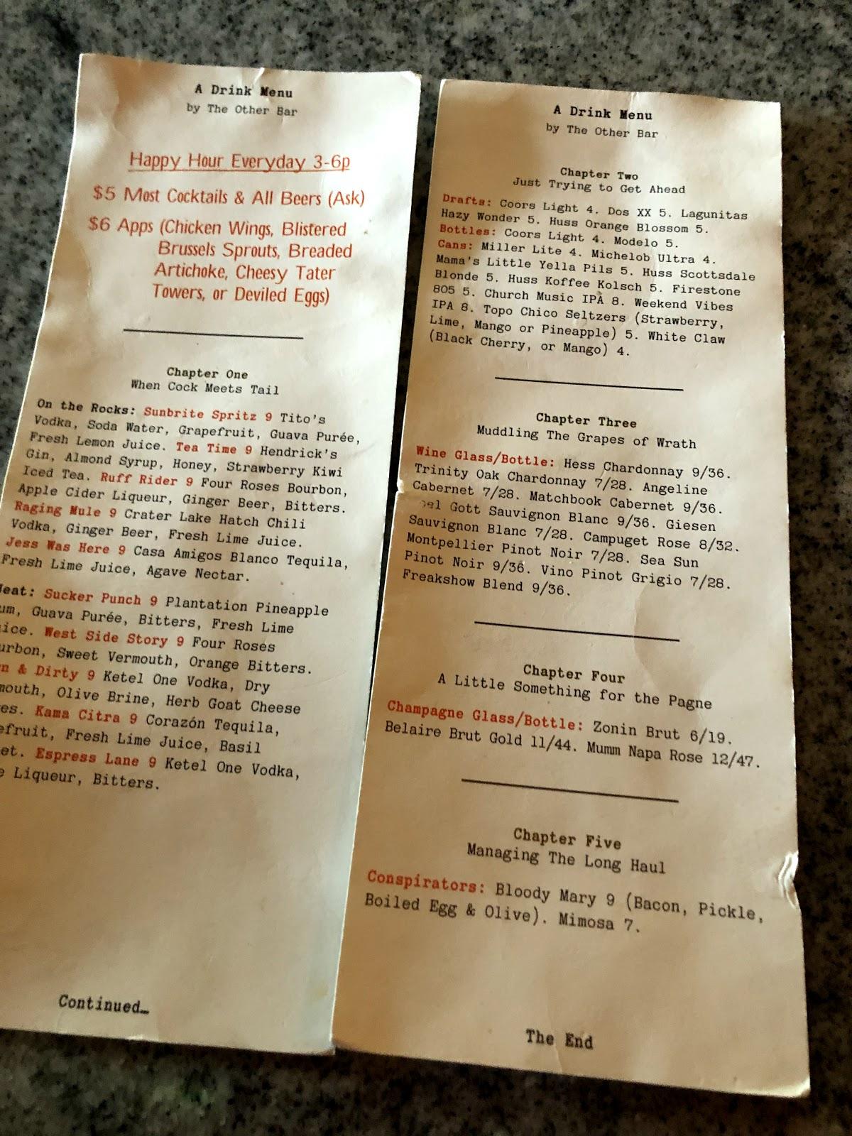 Menu at The Other Bar, Phoenix