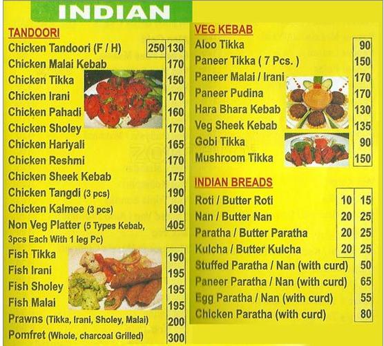 Menu at Wadi in AIT, Pune