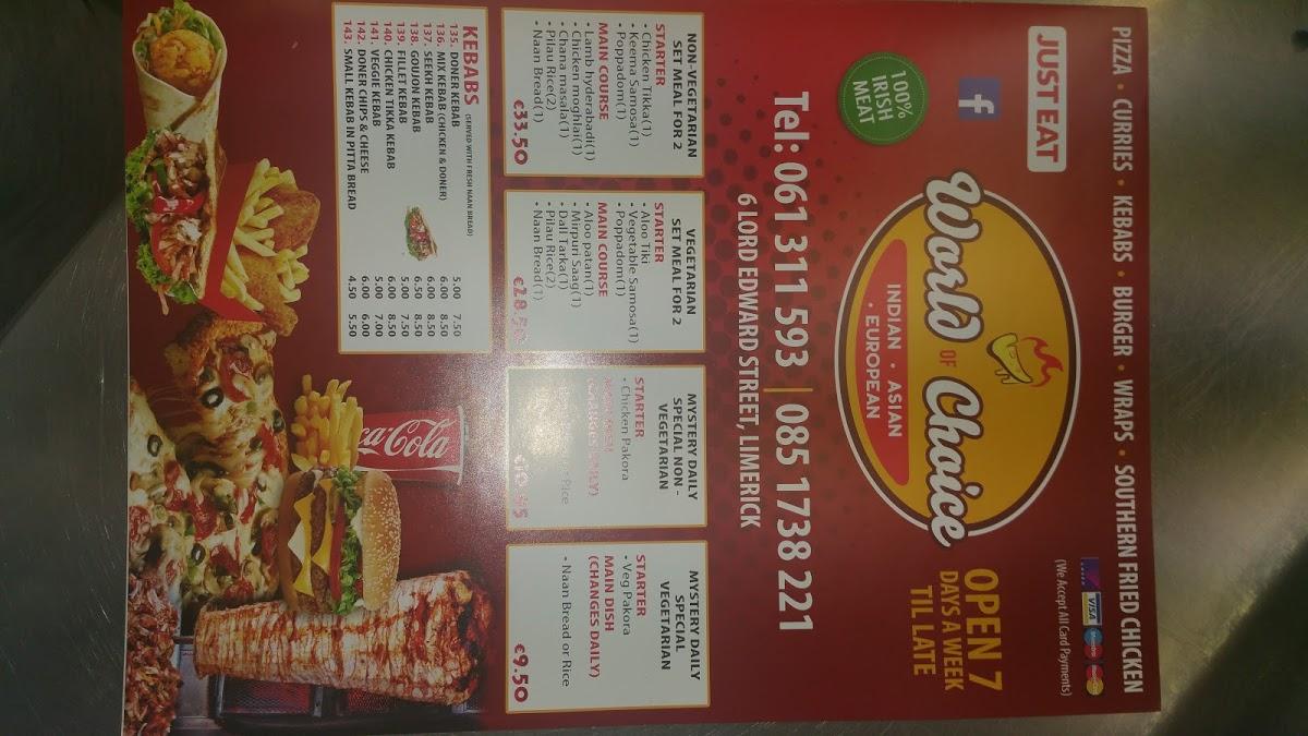 Menu at World Of Choice, Limerick