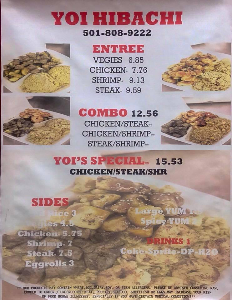 Menu at Yoi Hibachi Food Truck restaurant, Vilonia