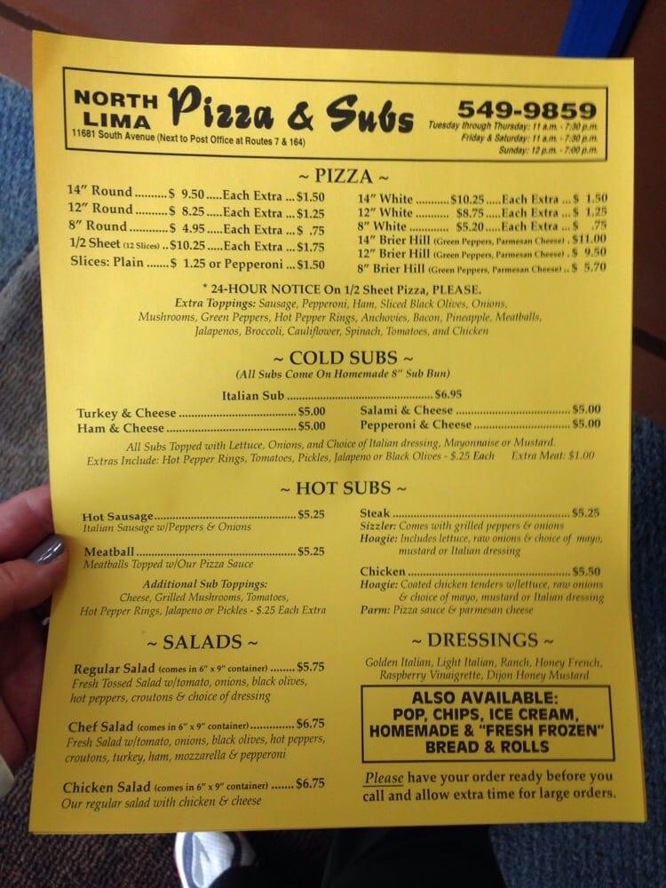 Menu at North Lima Pizza pizzeria, North Lima