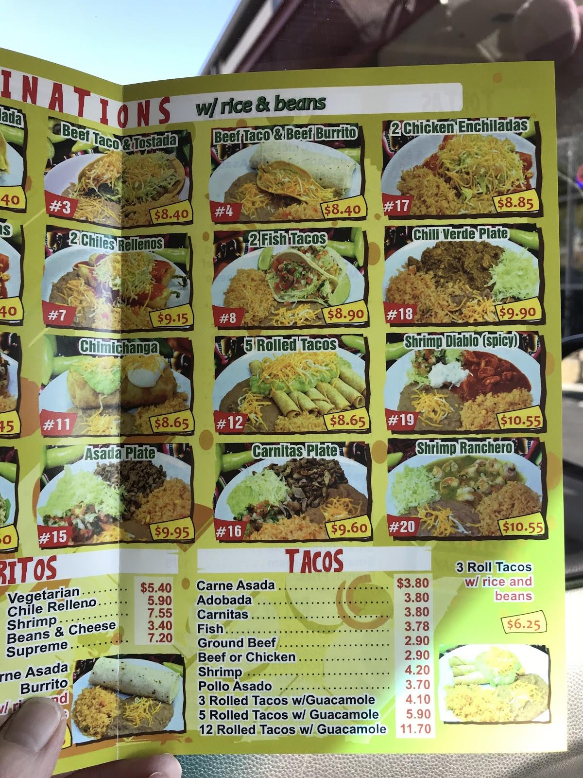 Menu at Talo's restaurant, Mesa