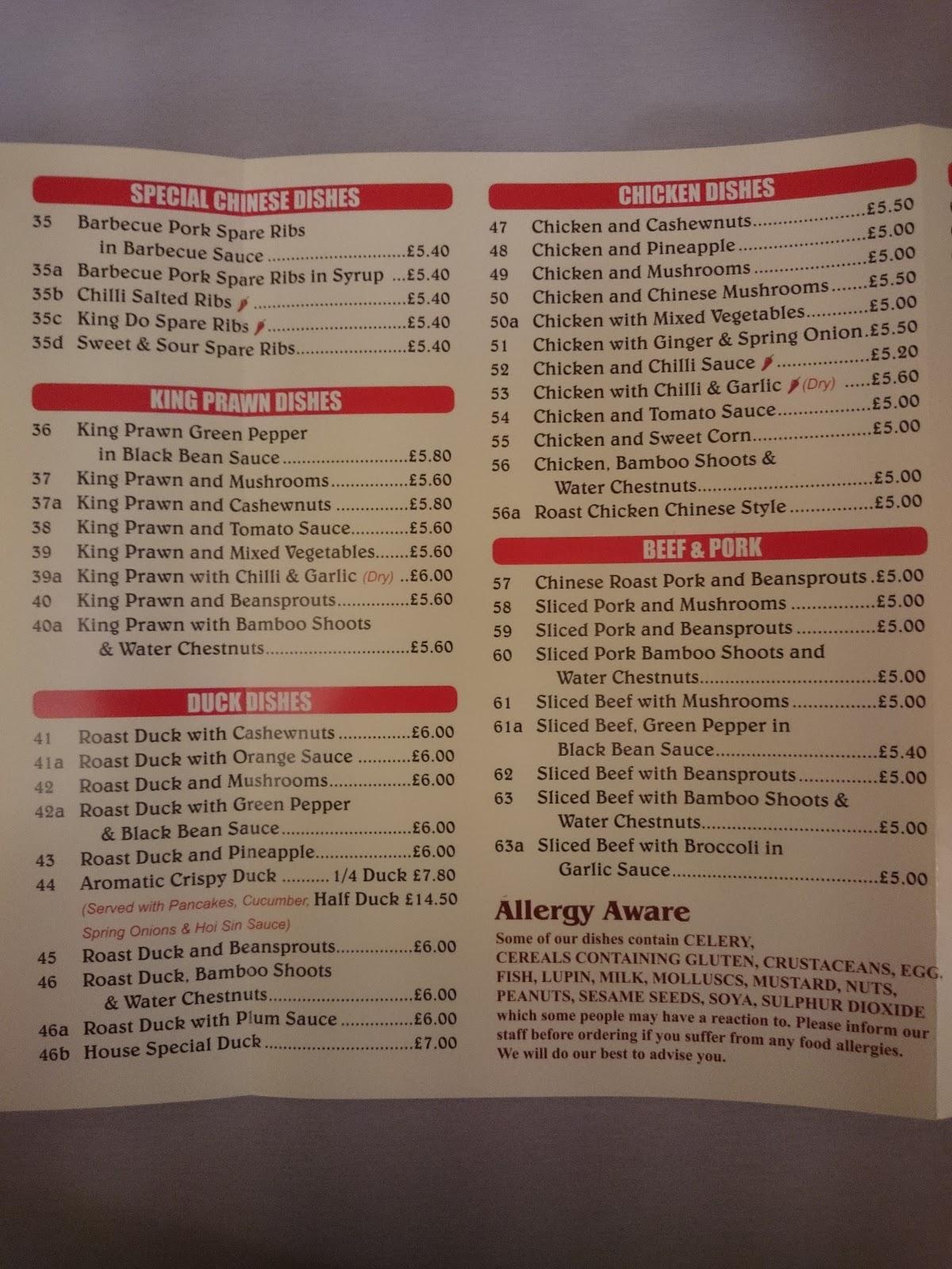 Menu at The Kee Lee fast food, Royal Leamington Spa