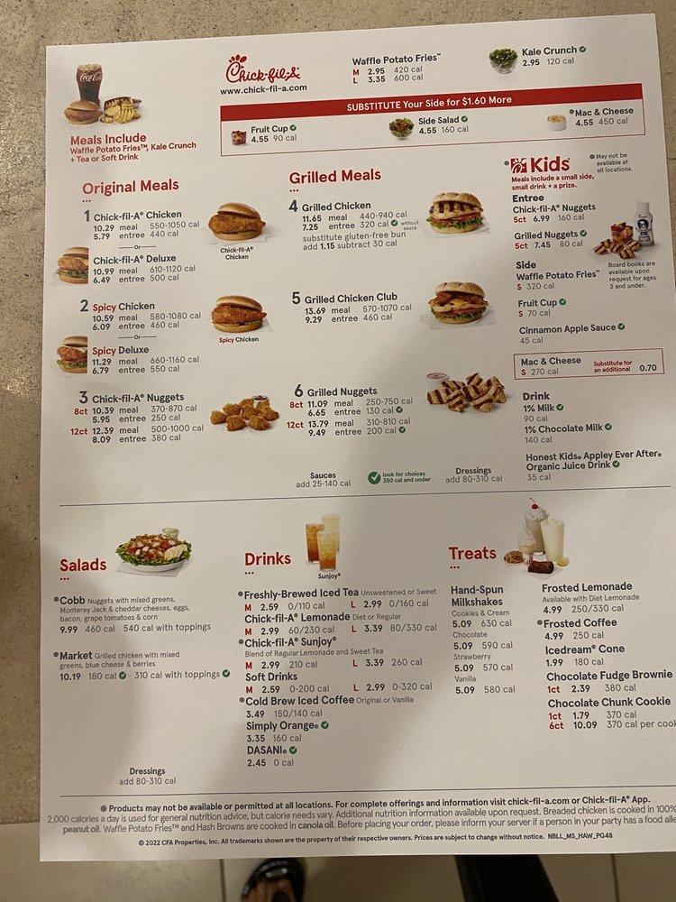 Menu at Chick-fil-A fast food, Honolulu