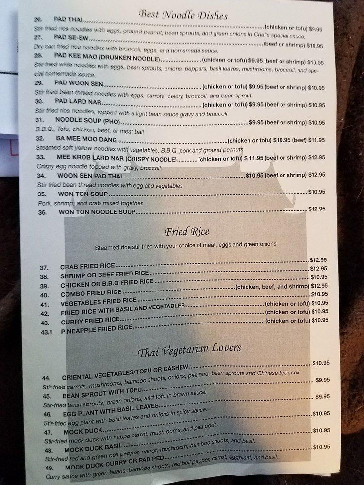 Menu at Classic Thai restaurant, Effingham