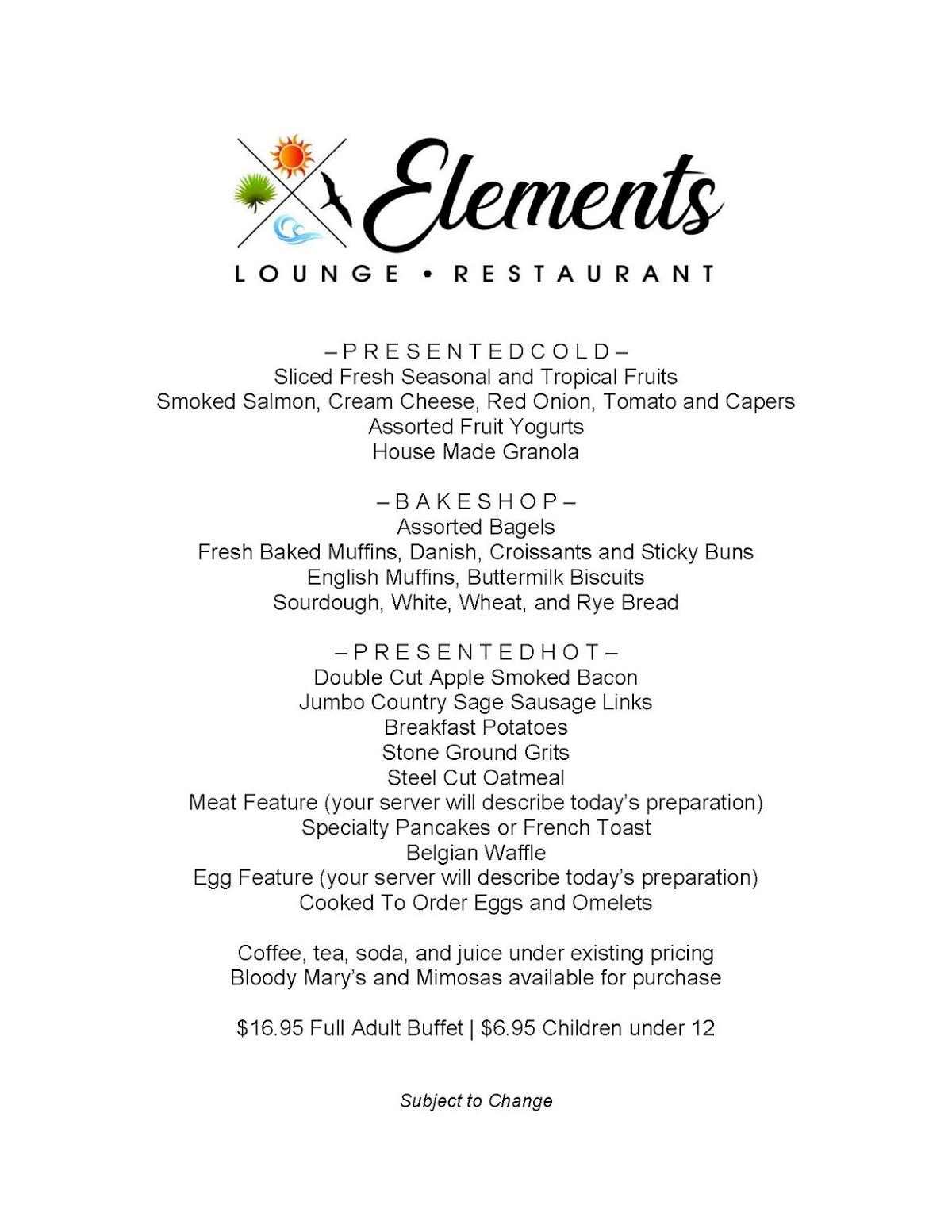 Menu at Elements Lounge & Restaurant, Islamorada