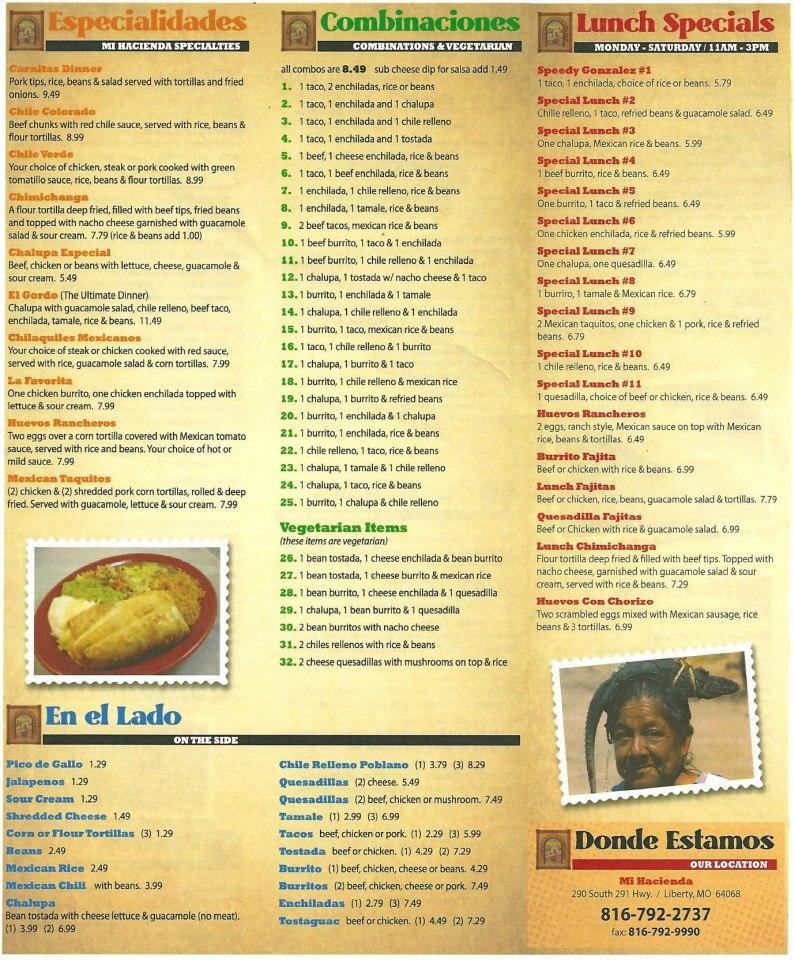 Menu at Mi Hacienda Mexican Restaurant, Liberty