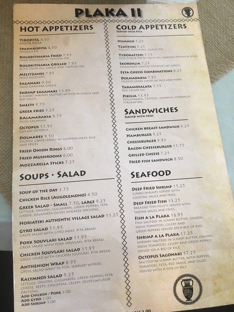 Menu at Plaka II Greek Family Restaurant, Fort Myers