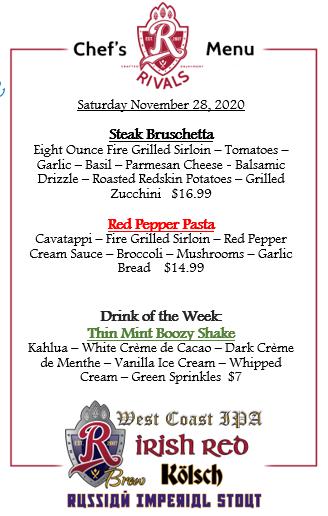 Menu at Rivals Brew Pub, Middleburg Heights